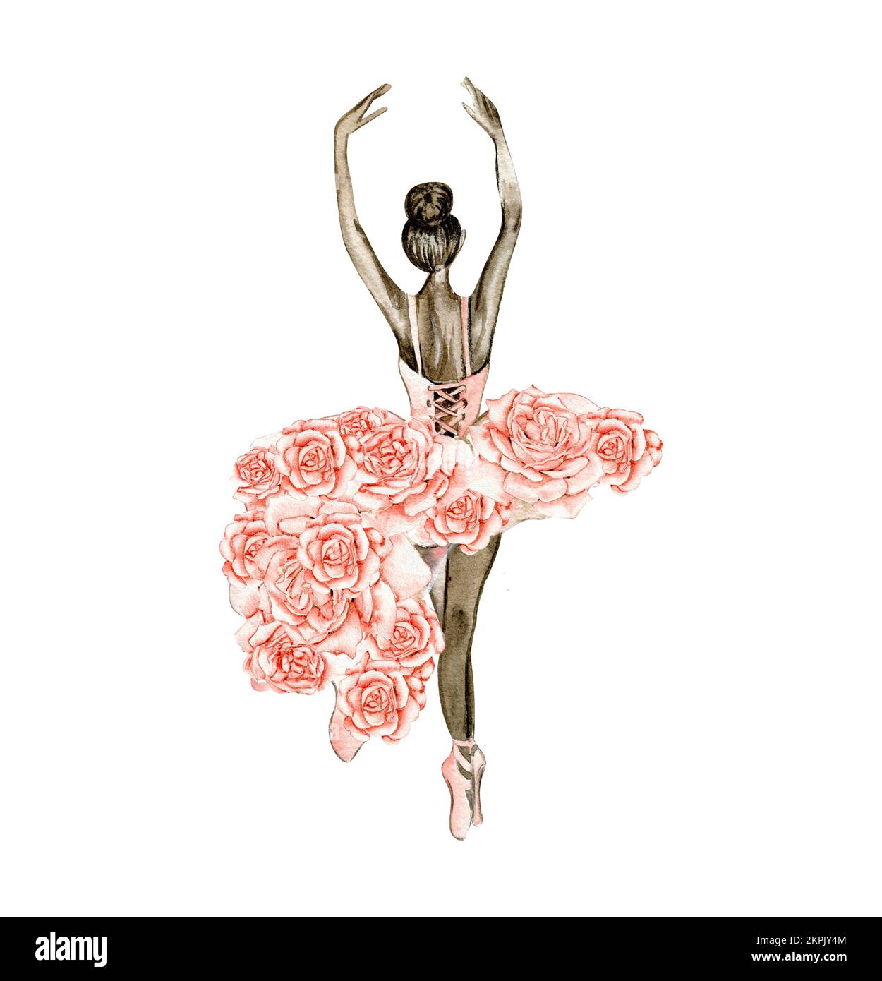 Watercolor dancing ballerina composition with flowers.Pink pretty ...