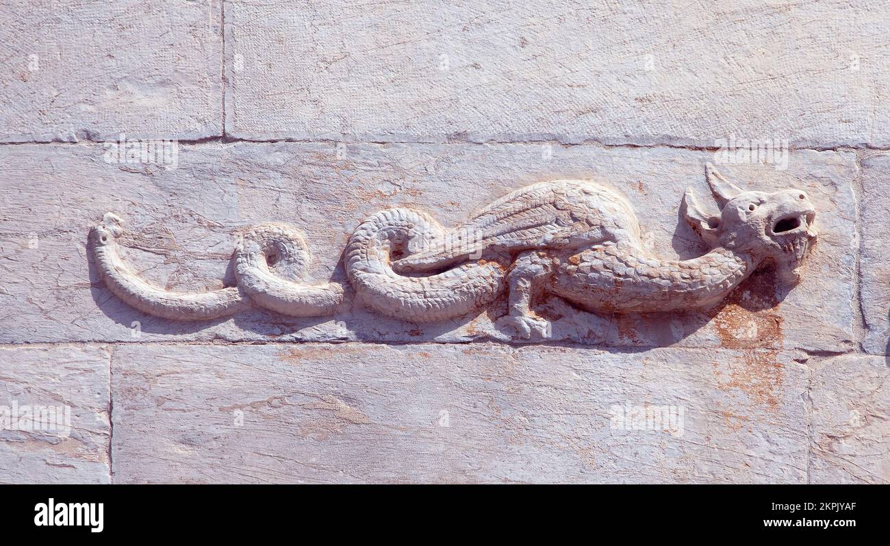 Mythological beast sculpted on the leaning tower of Pisa Stock Photo ...