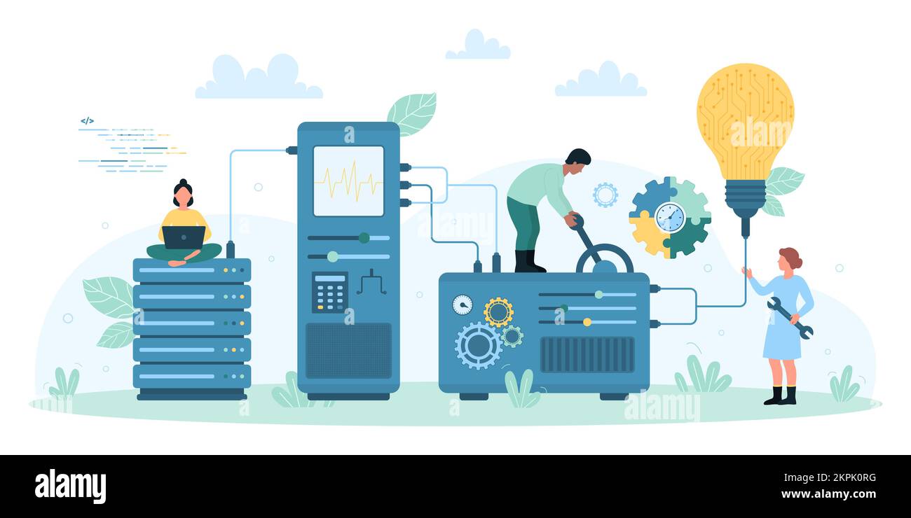 Web development technology vector illustration. Cartoon tiny people ...