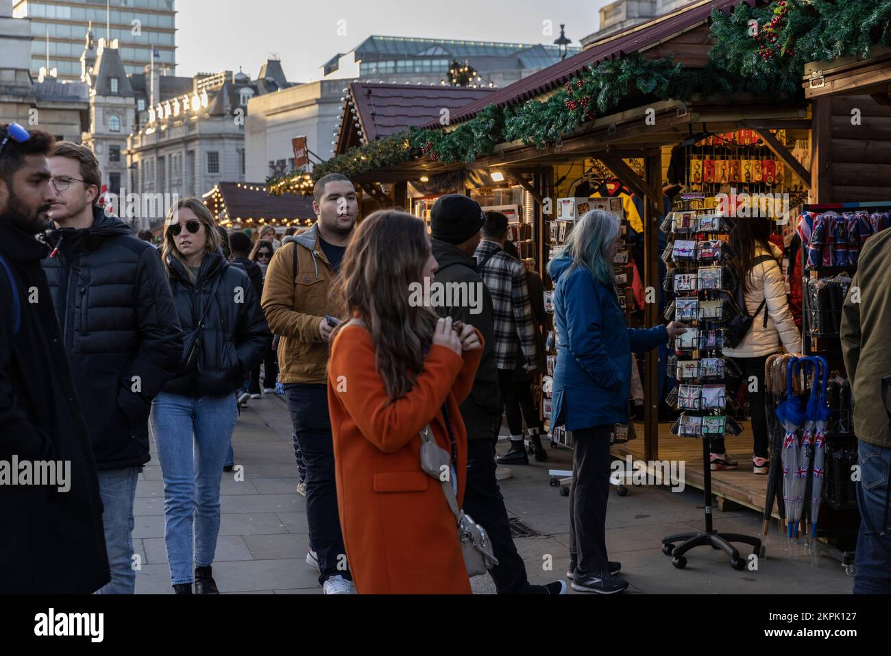 Yuletide Christmas market stalls situated on Trafalgar Square, seasonal ...