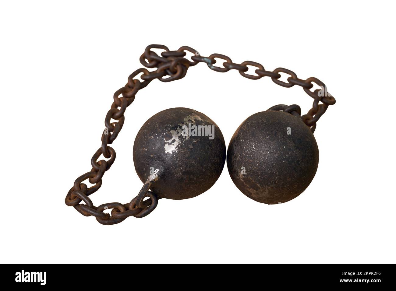 Double core chain shot for knippel ship masts by cannon shot, isolated ...