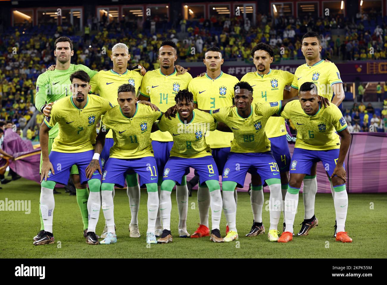 Doha, Qatar. 28th Nov, 2022. DOHA - Back row (lr) Brazil goalkeeper ...
