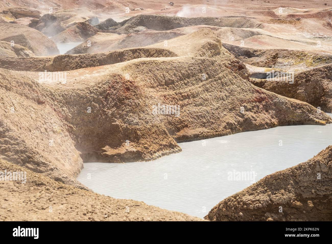 Boiling mud pools in Sol de Mañana (Morning Sun) Geothermal Area in ...