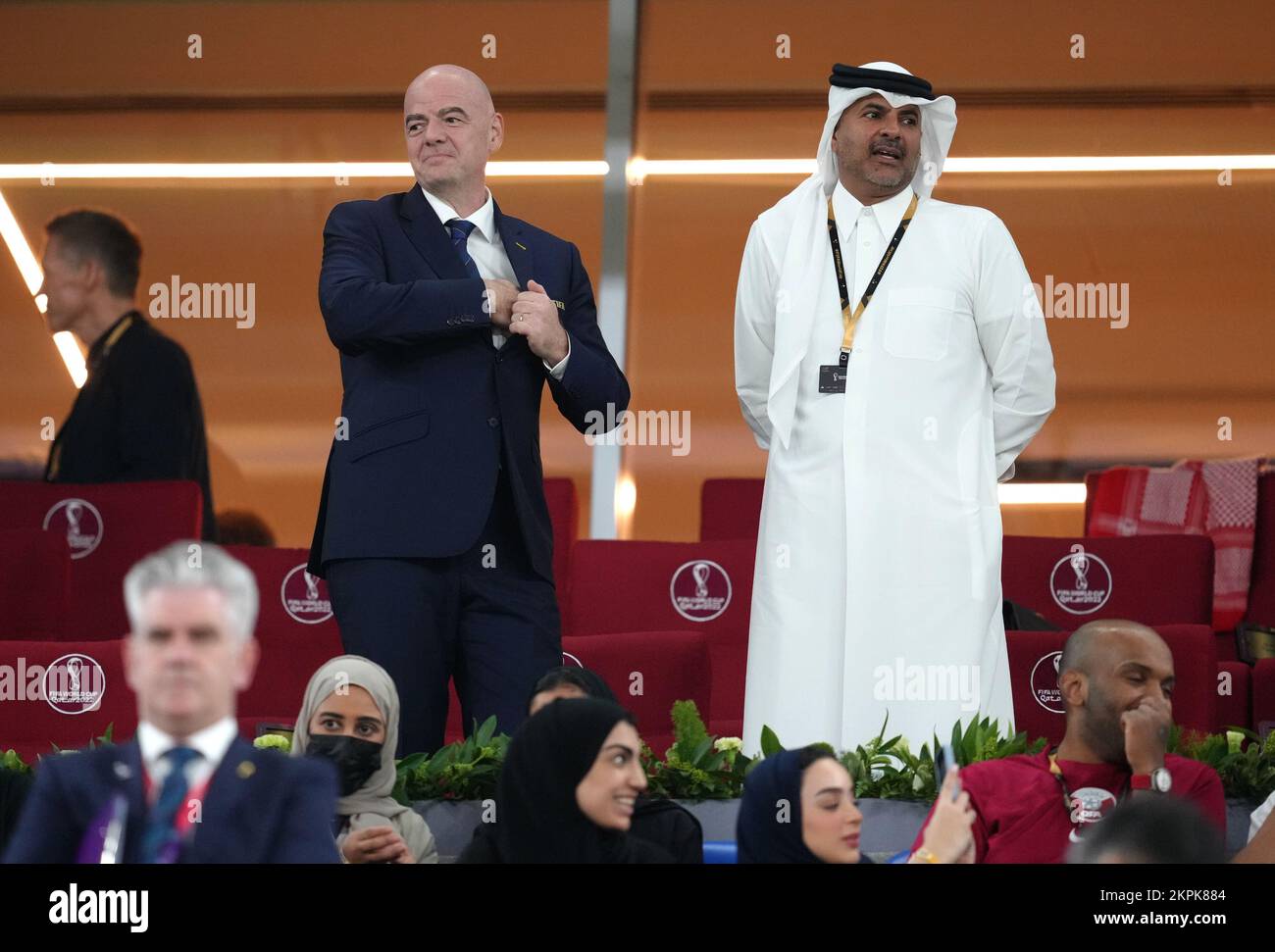 FIFA President Gianni Infantino (left) and Sheikh Khalid bin Khalifa bin Abdul Aziz Al Thani in ...