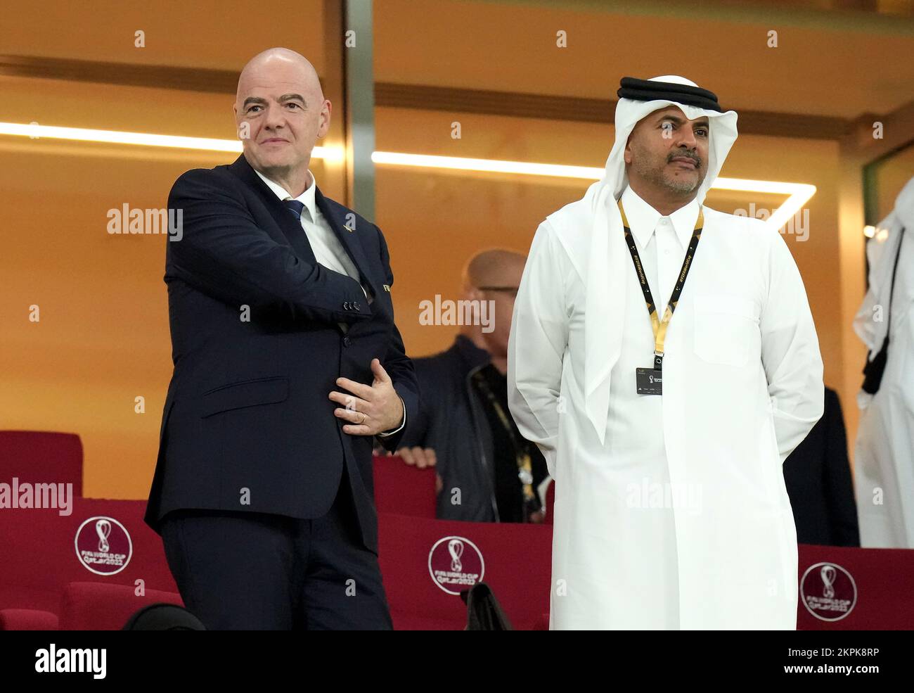 FIFA President Gianni Infantino speaks to Sheikh Khalid bin Khalifa bin ...