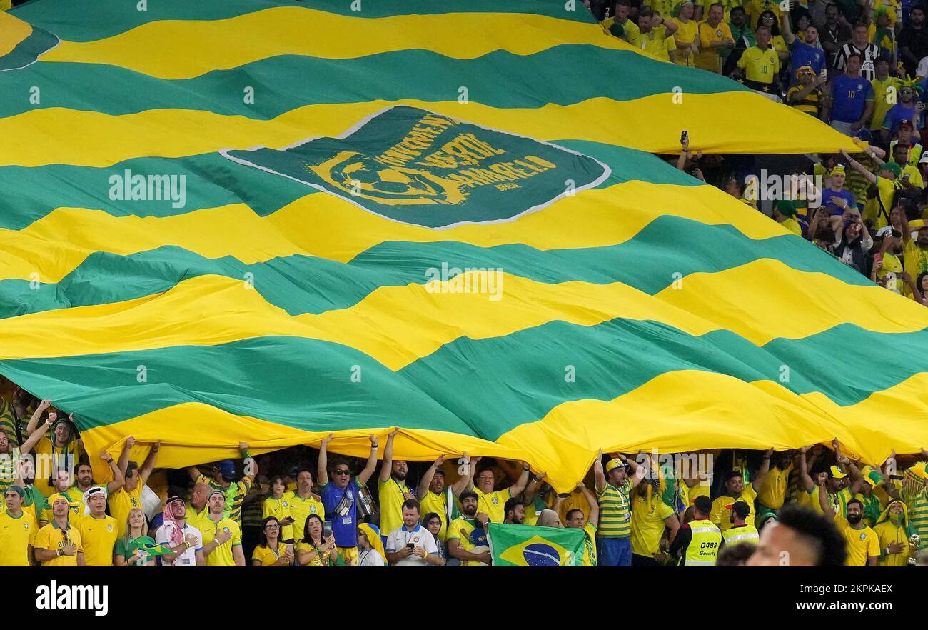 A giant Brazil strip in the stands during the FIFA World Cup Group G ...