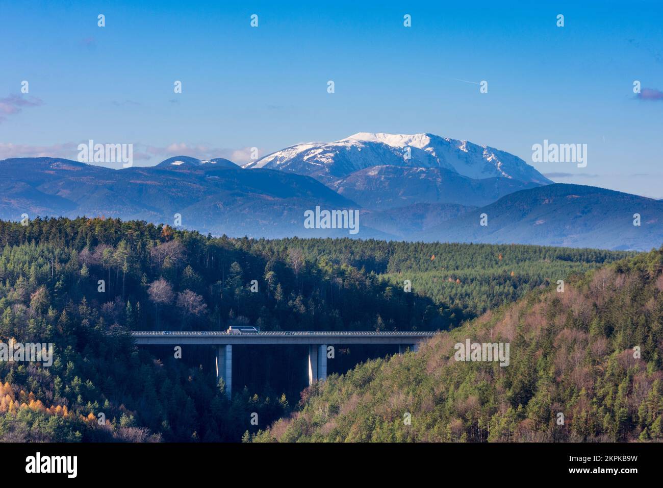 Seebenstein: mountain Schneeberg, freeway A2 bridge in Wiener Alpen ...