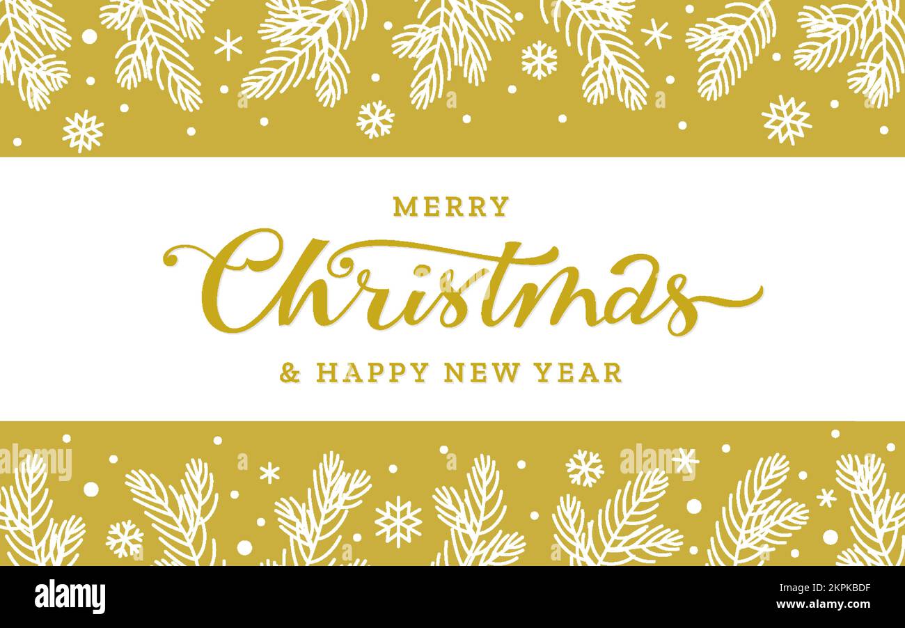Merry Christmas Happy New Year greeting card. Xmas background with gold ...