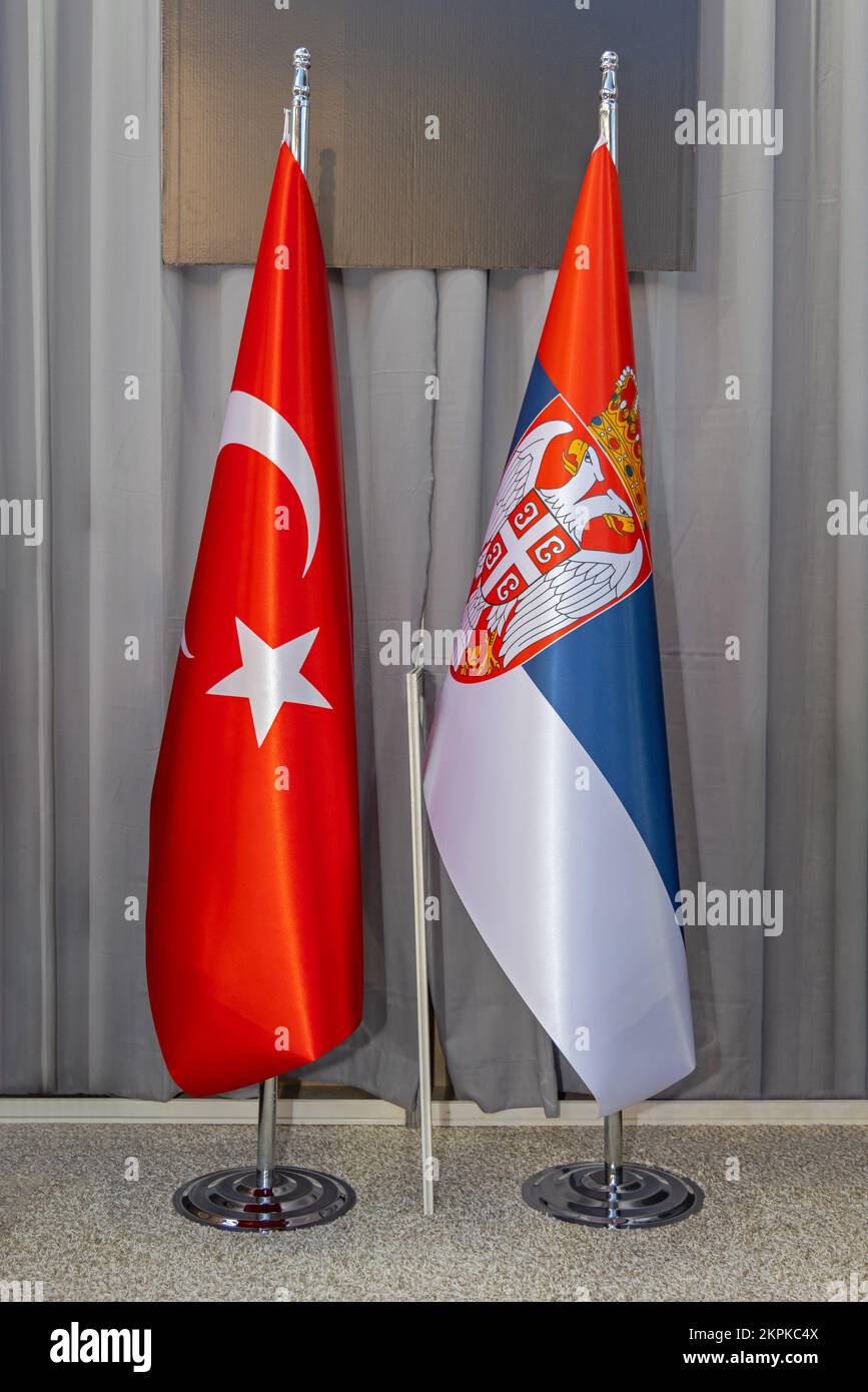 Turkish and Serbian Flags Indoor Conference Political Event Stock Photo ...
