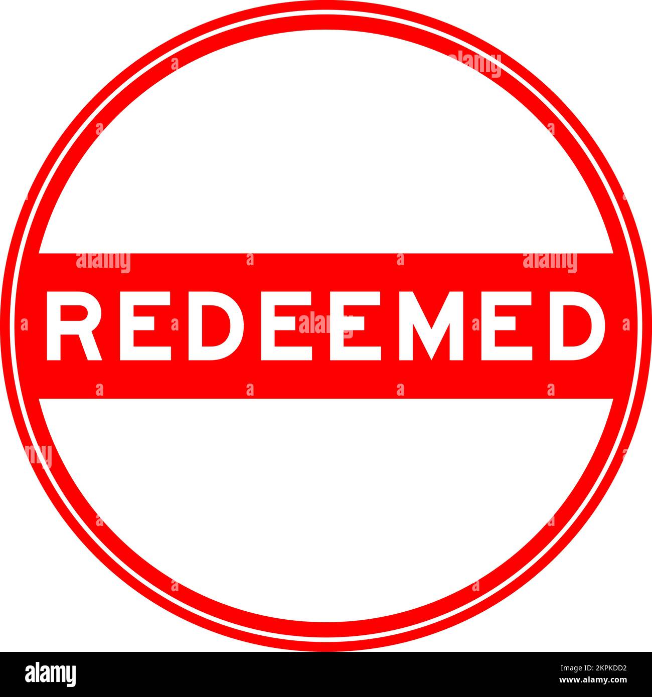 Red color round seal sticker in word redeemed on white background Stock ...