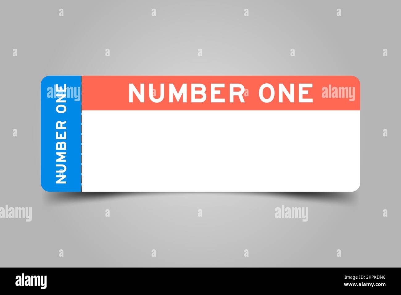 Blue and orange color ticket with word number one and white copy space ...