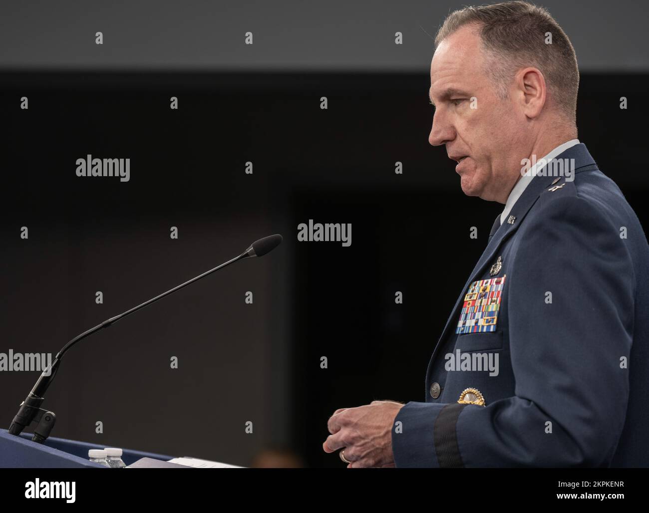 Pentagon Press Secretary Air Force Brig. Gen. Pat Ryder conducts a press briefing at the ...