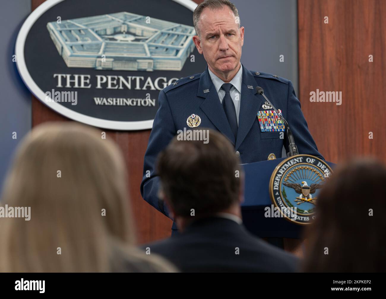 Pentagon Press Secretary Air Force Brig. Gen. Pat Ryder conducts a press briefing at the ...