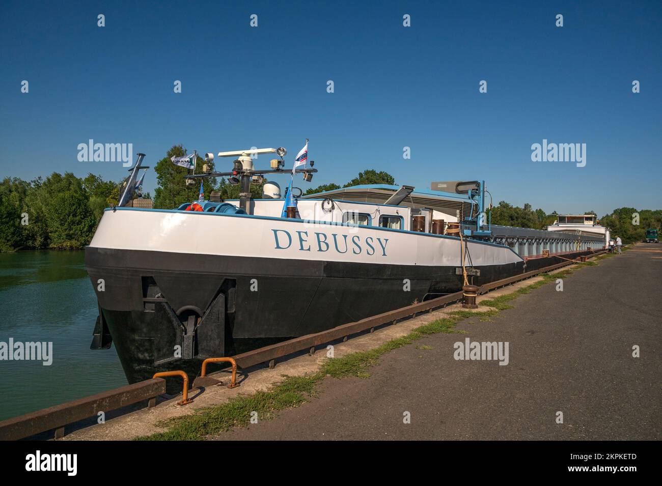 The barge MS Debussy moored at the quais of Bray-sur-Seine, France ...