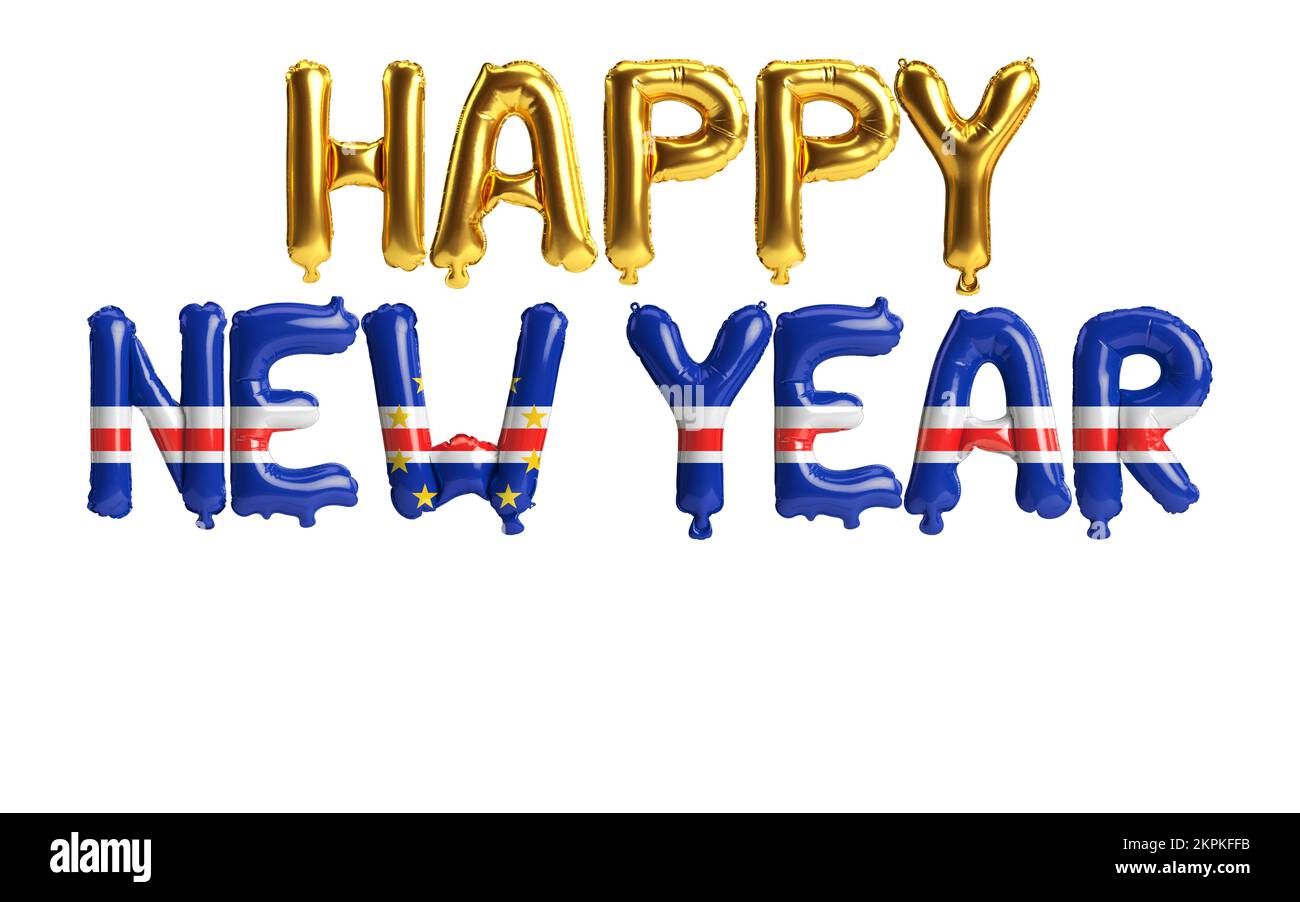 3d illustration of happy new year letter balloons with Cape Verde flag ...