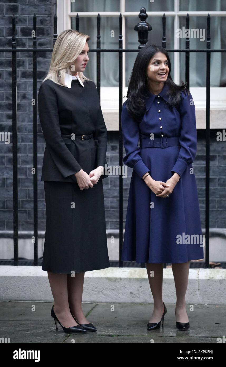 First Lady of Ukraine Olena Zelenska (left) outside 10 Downing Street ...