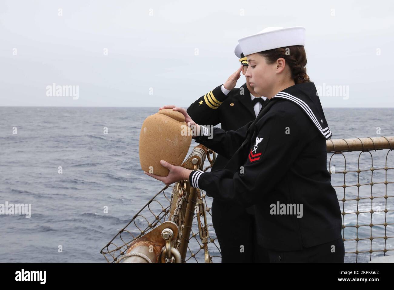Yeoman 2nd Class Lauren Lynch participates in a burial at sea aboard ...