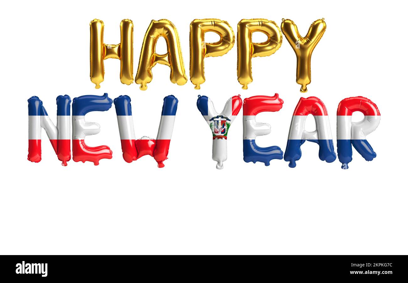 3d illustration of happy new year letter balloons with Dominican ...