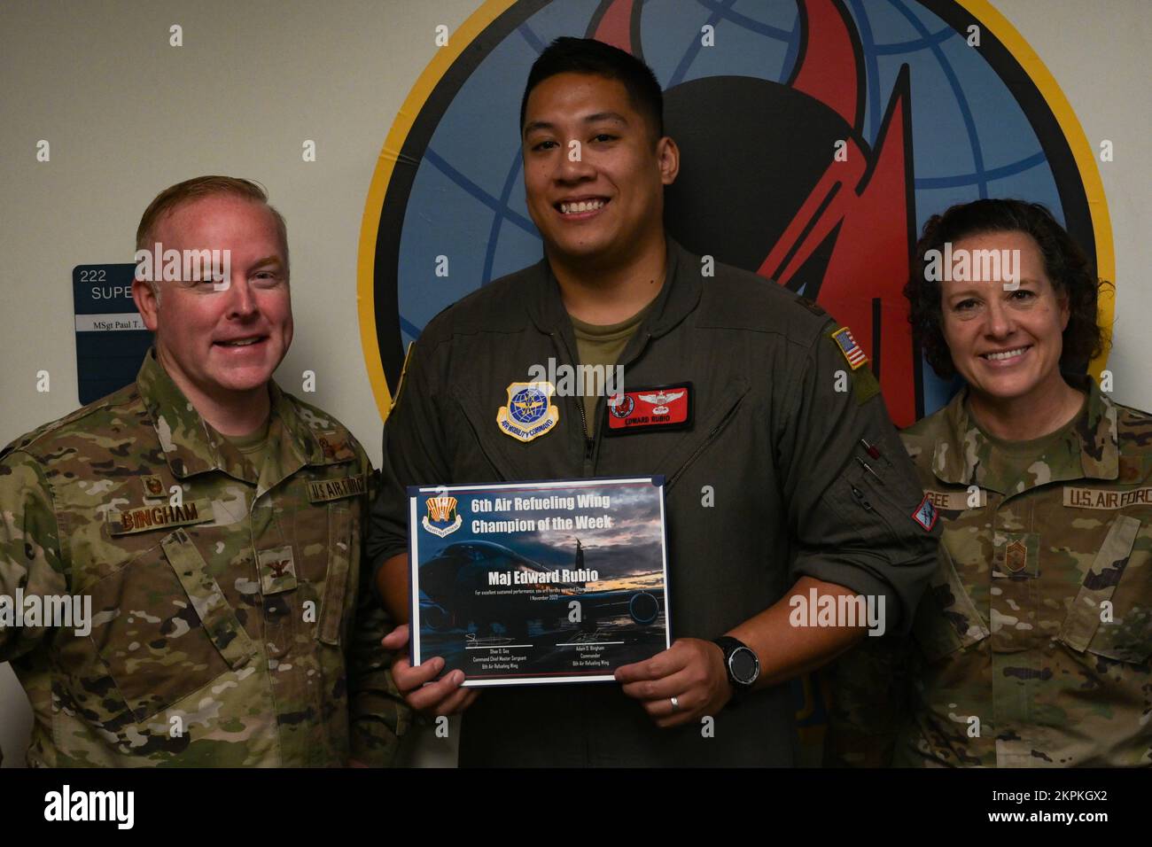 From left, U.S. Air Force Col. Adam Bingham, 6th Air Refueling Wing ...