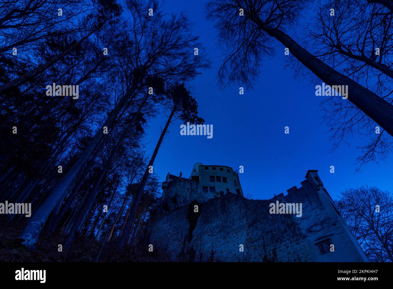 Grimmenstein: Grimmenstein Castle, trees, stars in Wiener Alpen, Alps ...
