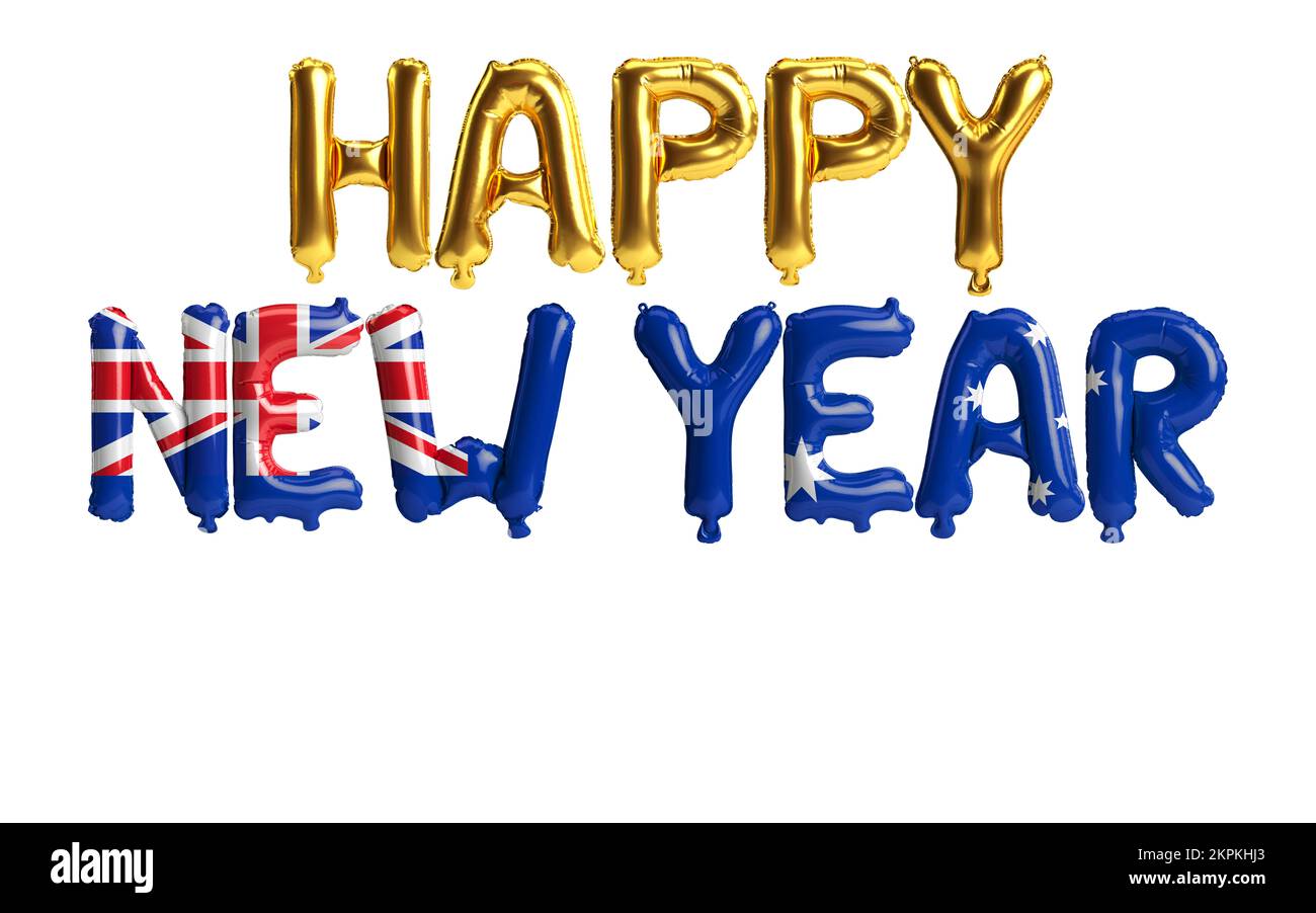 3d illustration of happy new year letter balloons with Australia flag ...