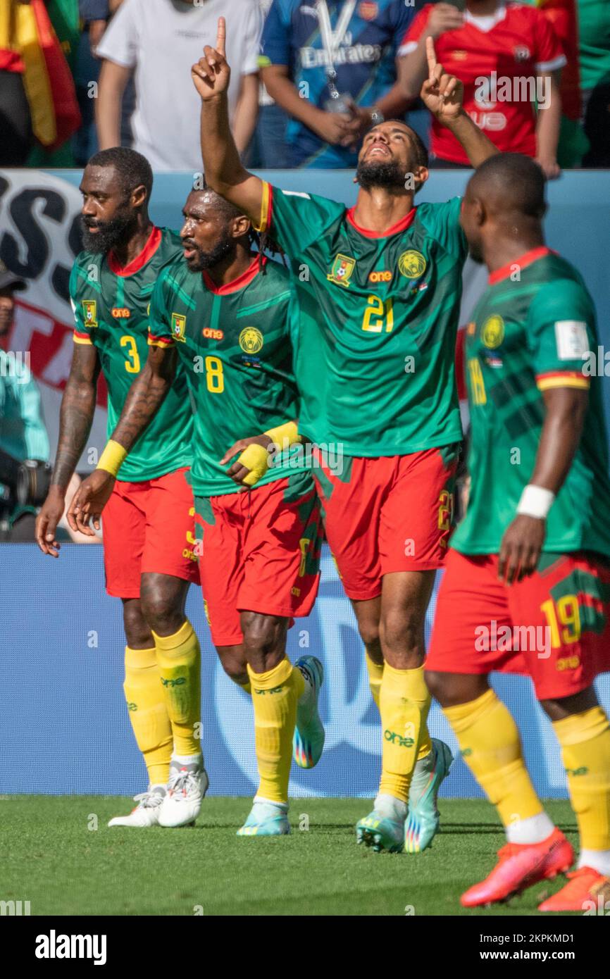 Jean-Charles Castelletto of Cameroon celebrates scoring during the FIFA ...