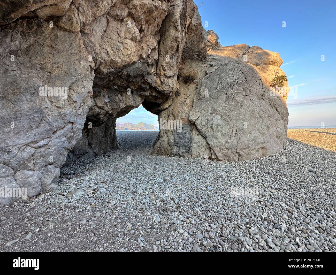 Natural arch on beach, Cirali, Kemer, Antalya, Anatolia, Turkey Stock ...