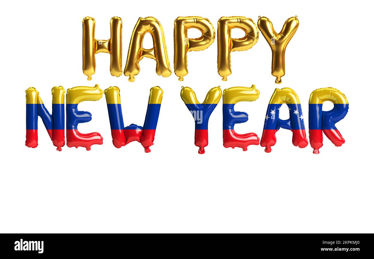 3d illustration of happy new year letter balloons with Venezuela flag ...