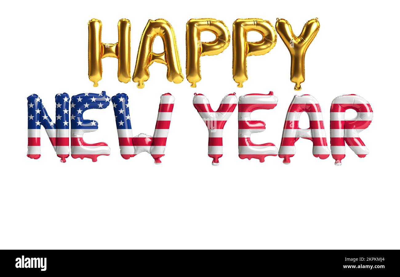 3d illustration of happy new year letter balloons with usa flag color ...
