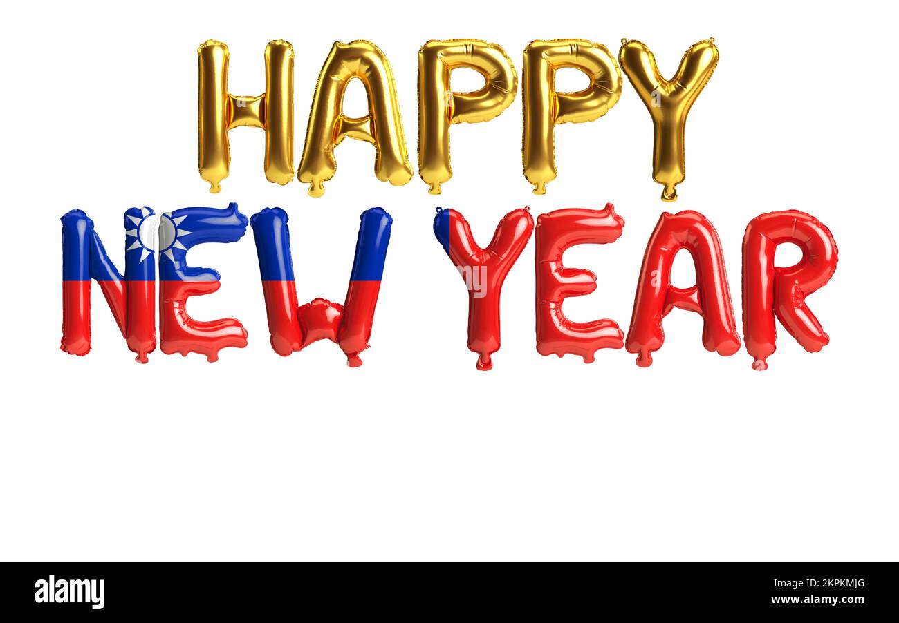3d illustration of happy new year letter balloons with Taiwan flag ...
