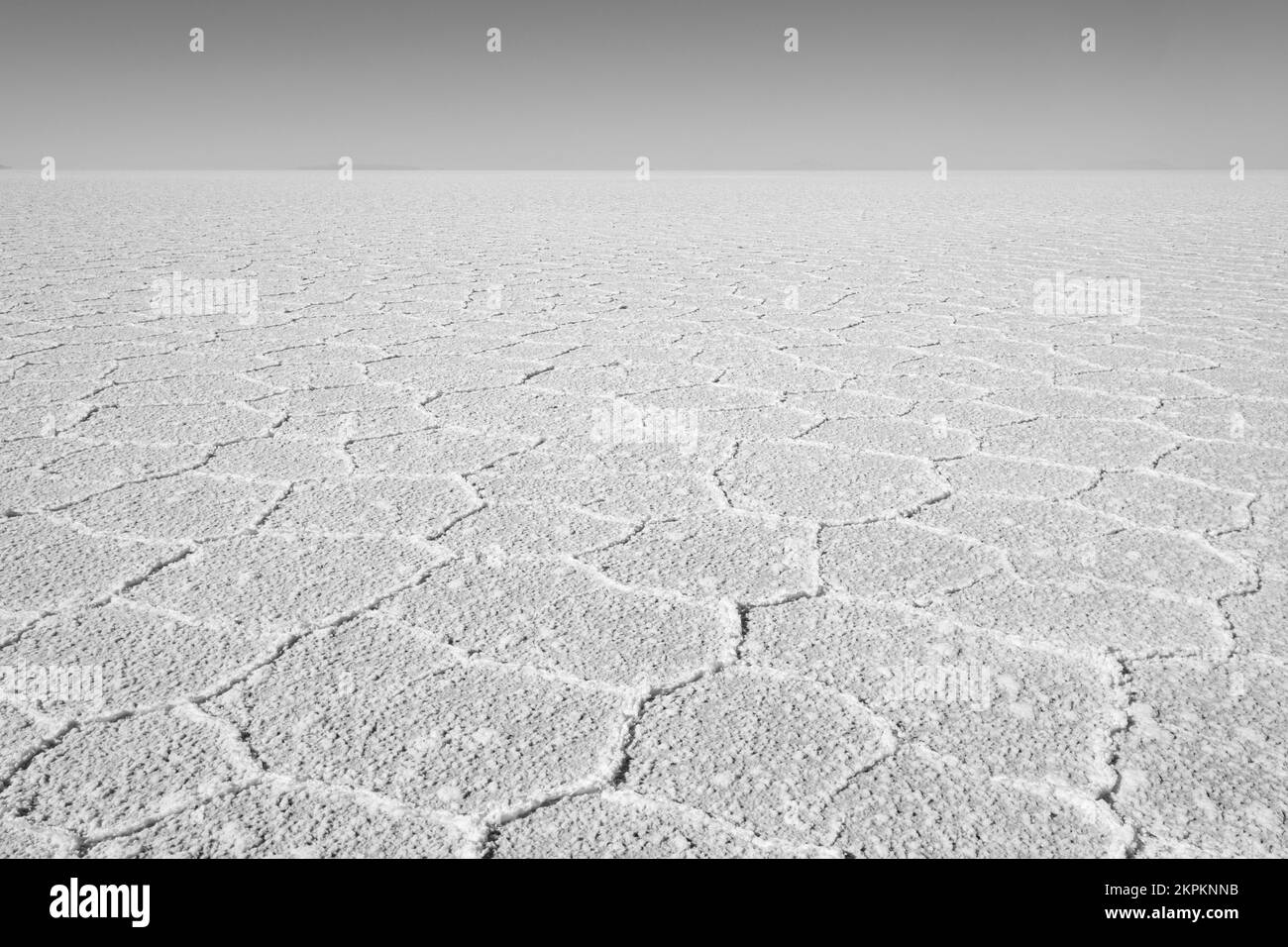 Salar de Uyuni, Bolivia in black and white. Poligonal formations on the ...