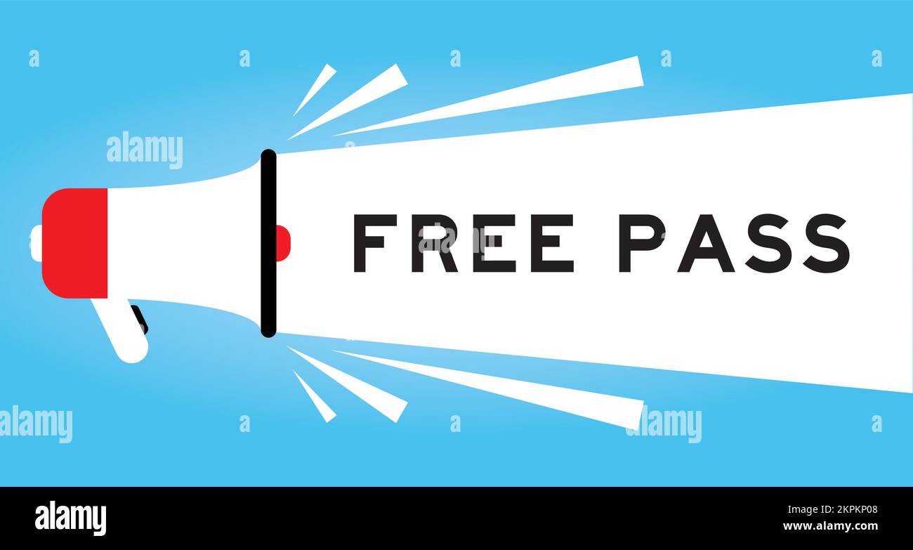 Color megphone icon with word free pass in white banner on blue ...