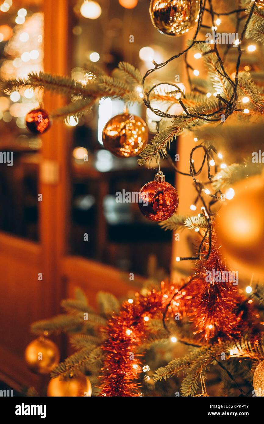Holiday decorations in Europian Christmas market Stock Photo - Alamy
