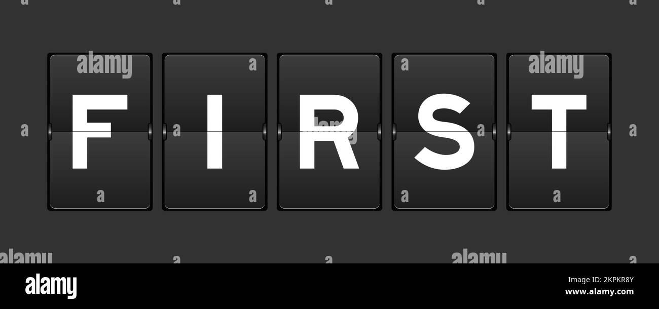 Black color analog flip board with word first on gray background Stock ...