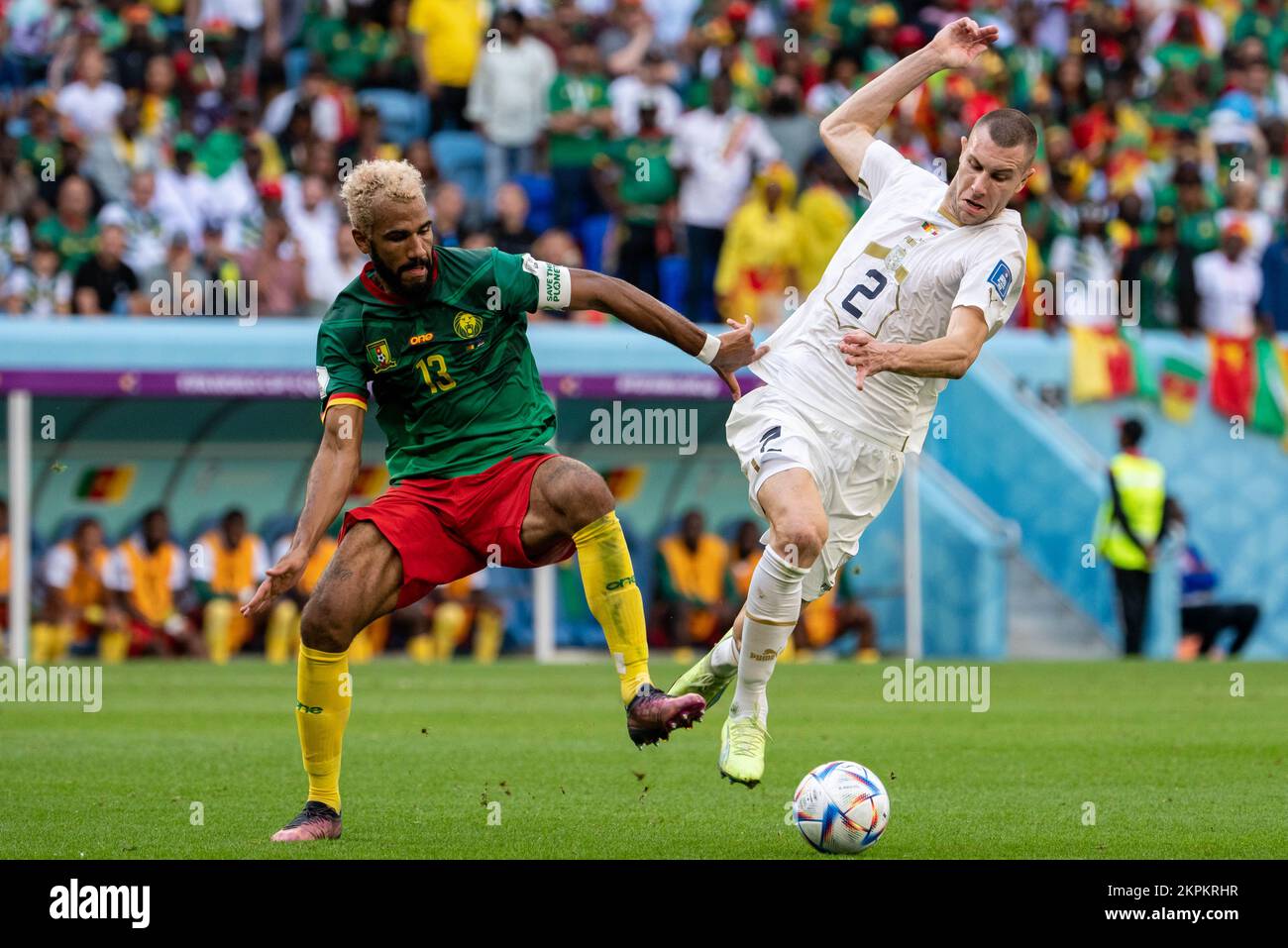 Eric Maxim Choupo-Moting of Cameroon and Strahnija Pavlovic of Serbia ...