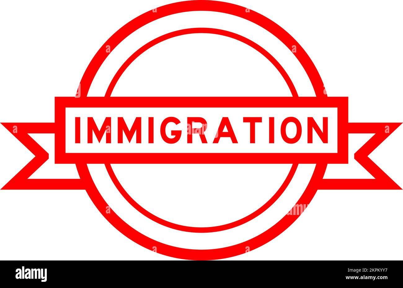 Vintage red color round label banner with word immigration on white ...