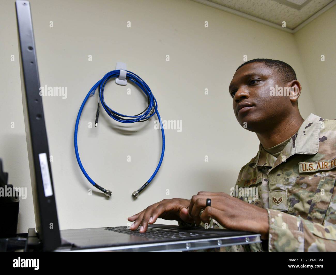 U.S. Air Force Senior Airman Brendon Parks, 31st Rescue Squadron radio ...