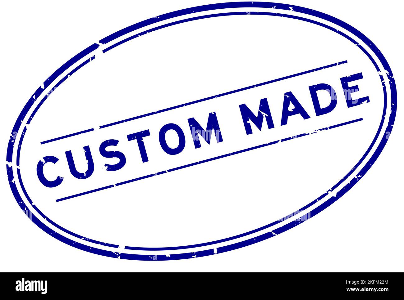 Grunge blue custom made word oval rubber seal stamp on white background ...