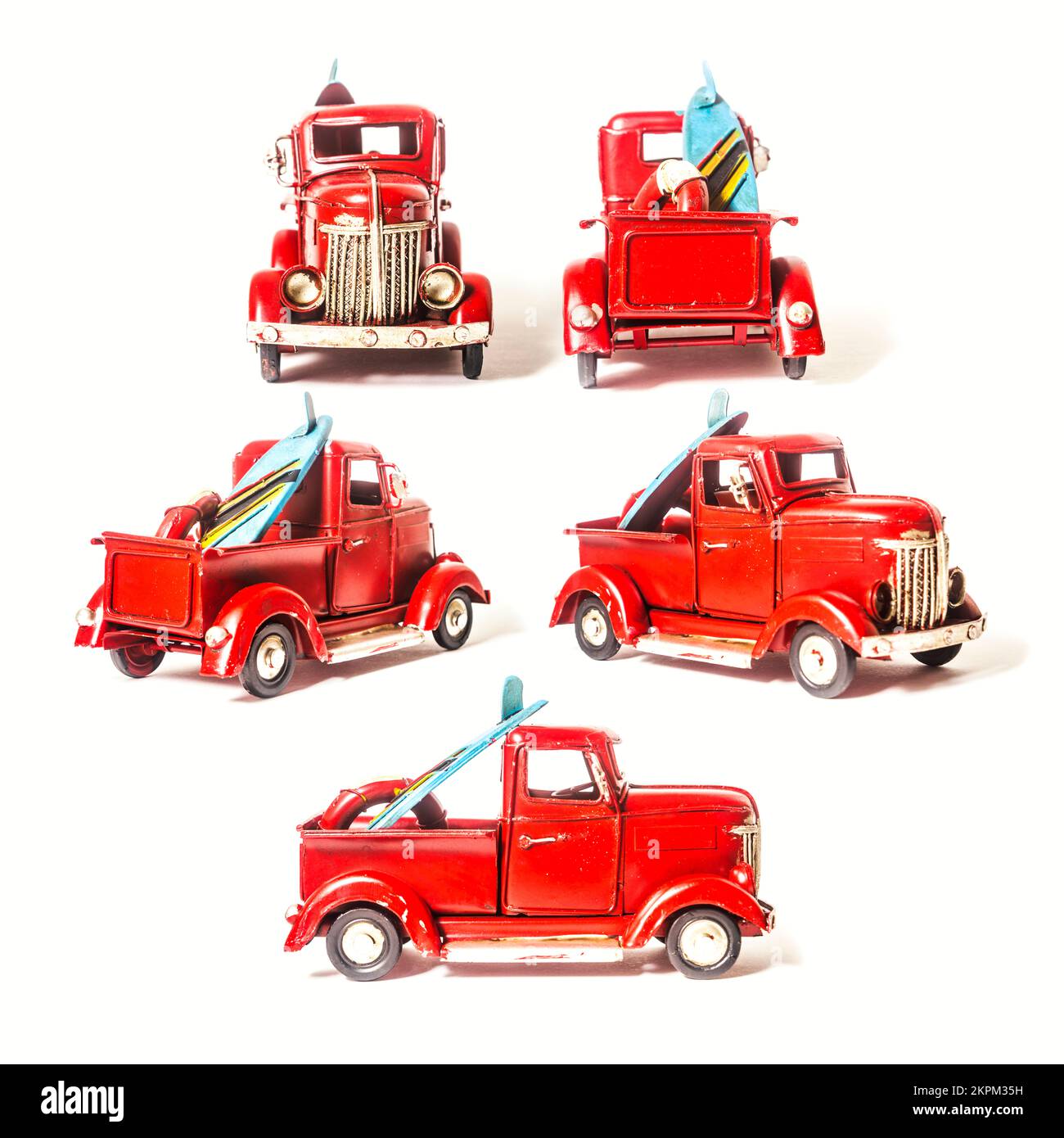Classic toy surfing decor with a old pickup truck in angled rotation ...