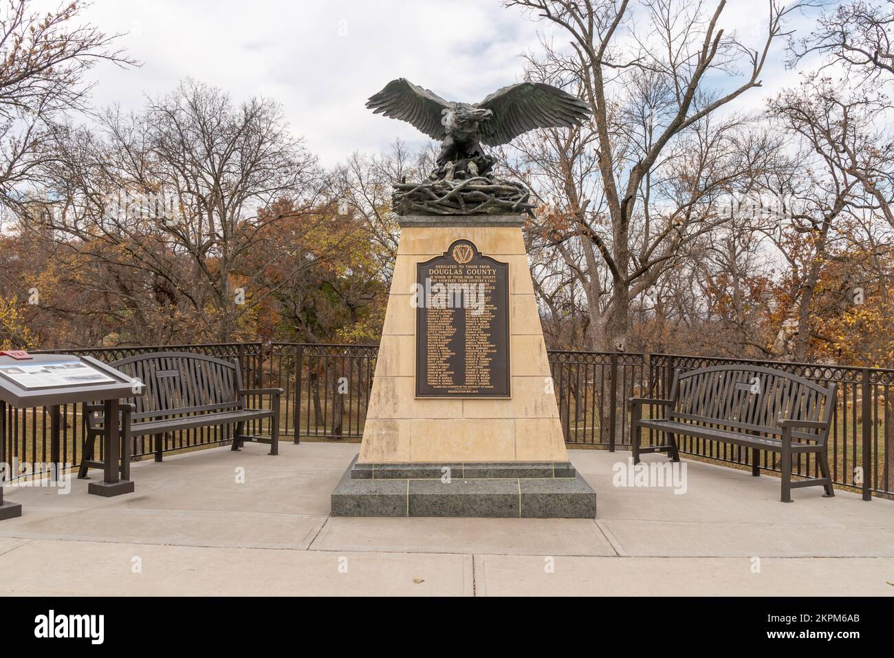 LAWRENCE, KS, USA - NOVEMBER 2, 2022: The Victory Eagle statue on the campus of the University ...