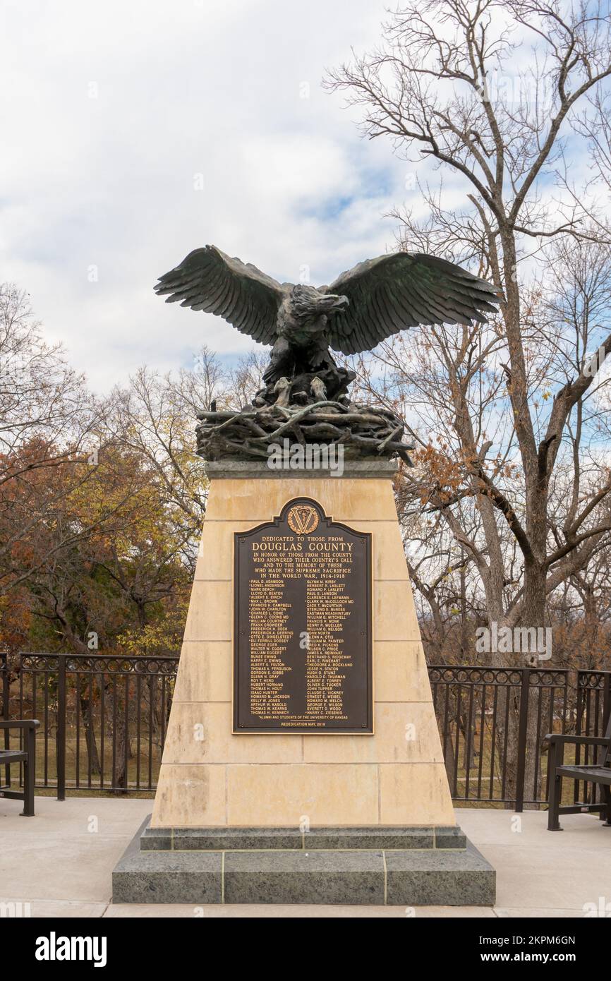LAWRENCE, KS, USA - NOVEMBER 2, 2022: The Victory Eagle statue on the ...