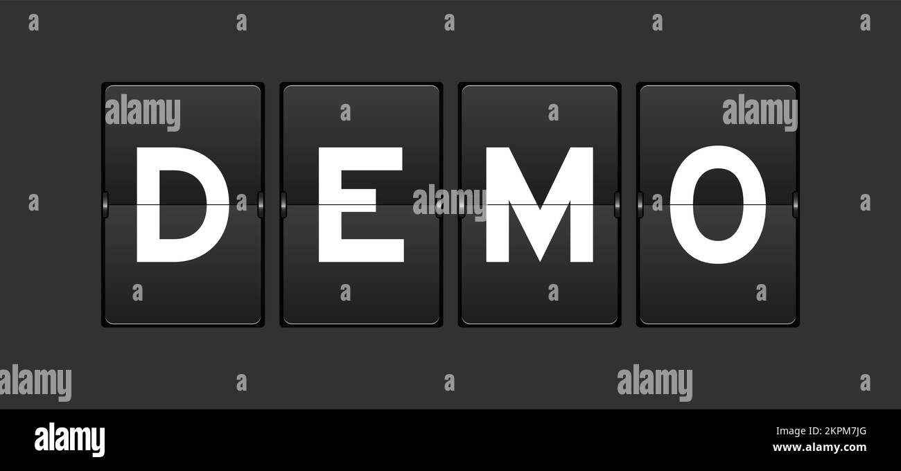 Black color analog flip board with word demo on gray background Stock ...