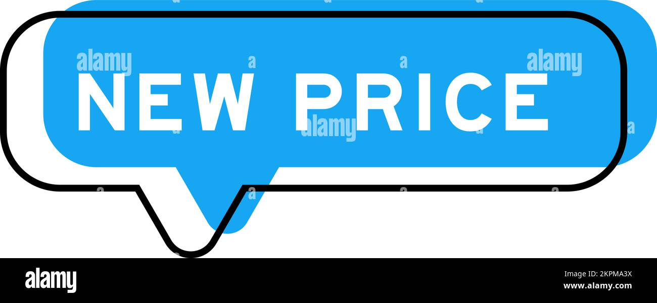 Speech banner and blue shade with word new price on white background ...