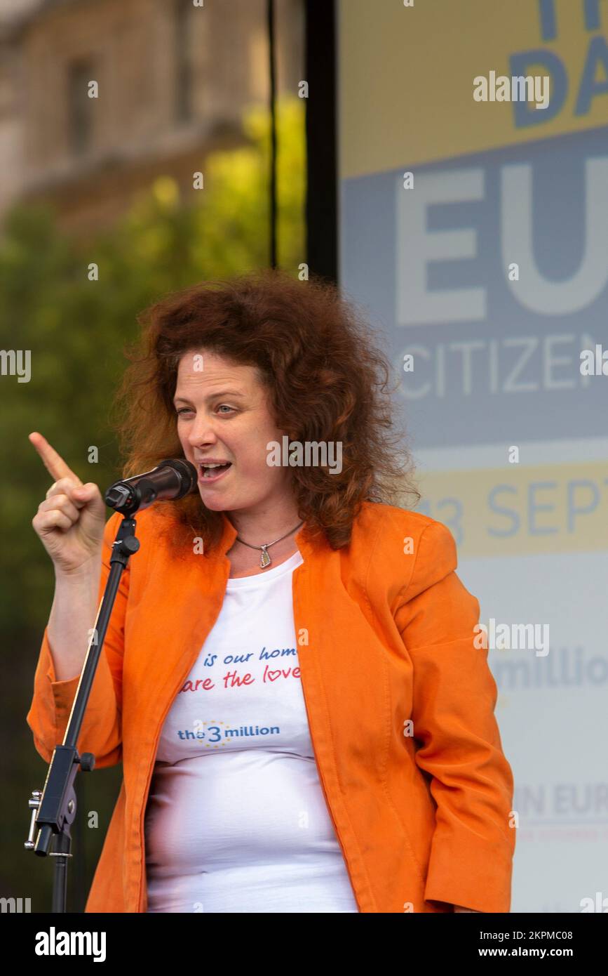 Barbara Hoefling speaking at a EU Citizens rally in Trafalgar Square ...
