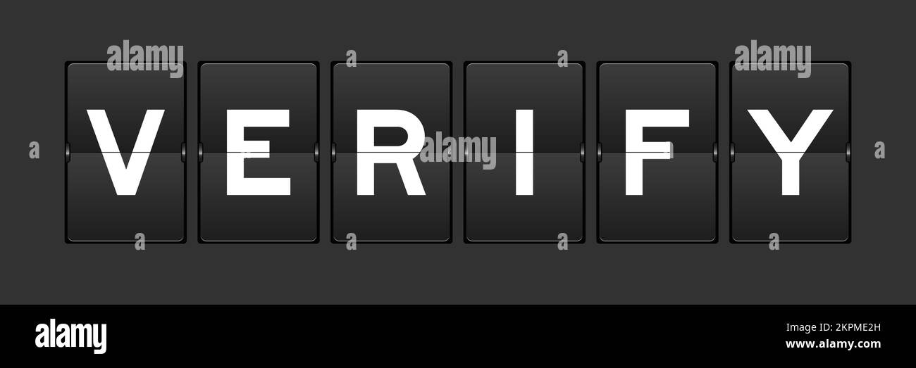 Black color analog flip board with word verify on gray background Stock ...