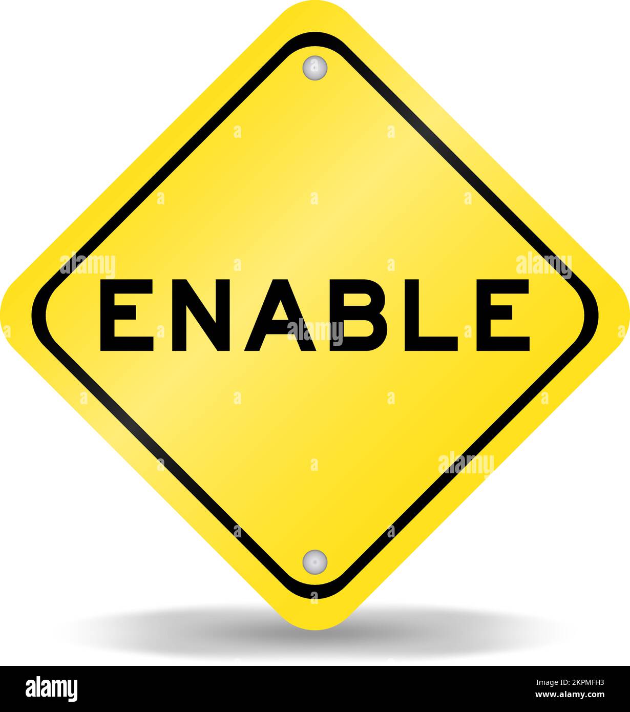 Yellow color transportation sign with word enable on white background ...