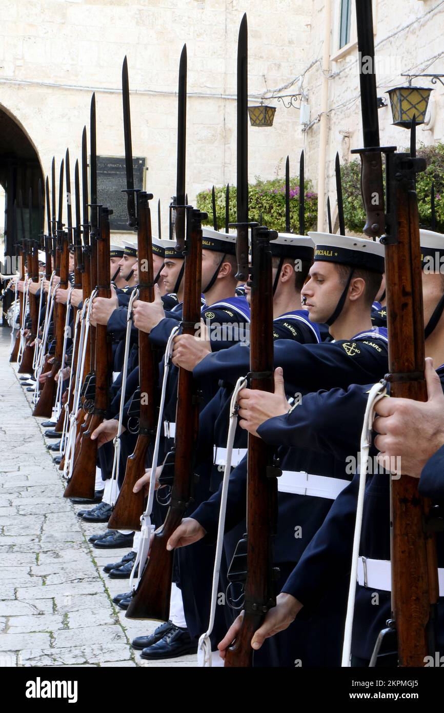 Petty officers of the Italian Navy lined up with musket. Taranto ...