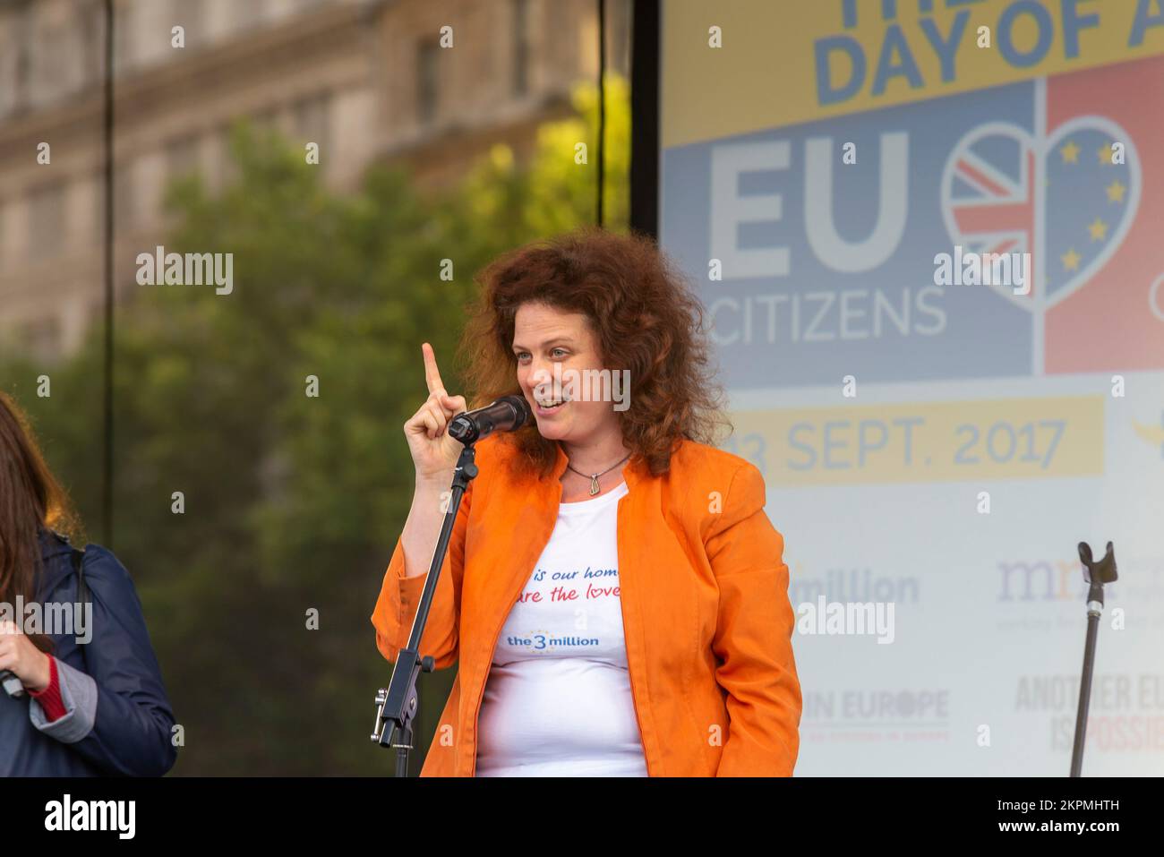 Barbara Hoefling speaking at a EU Citizens rally in Trafalgar Square ...