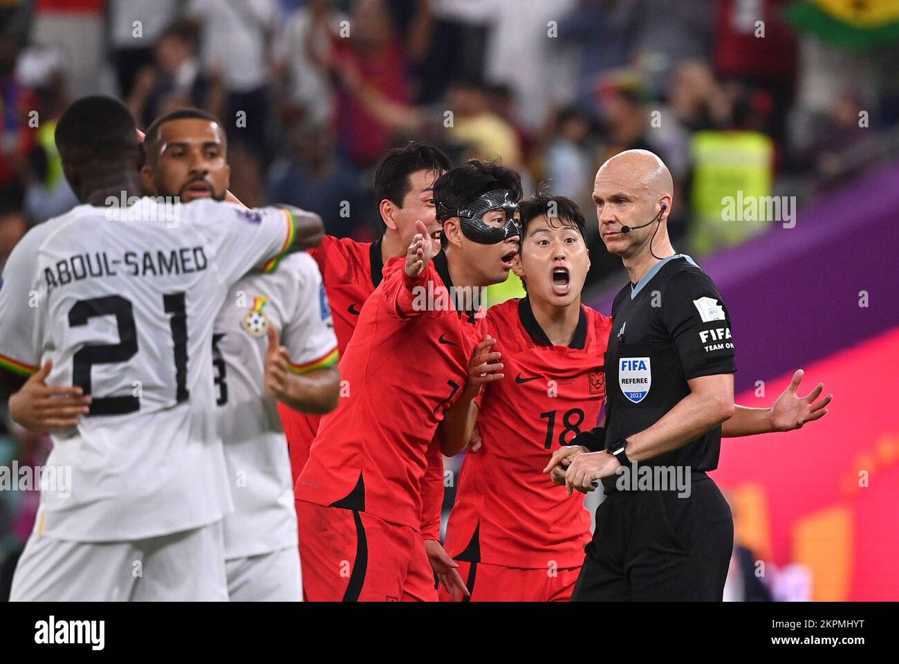 Al Rayyan, Qatar. 28th Nov, 2022. Son Heung-min (3rd R) of South Korea ...