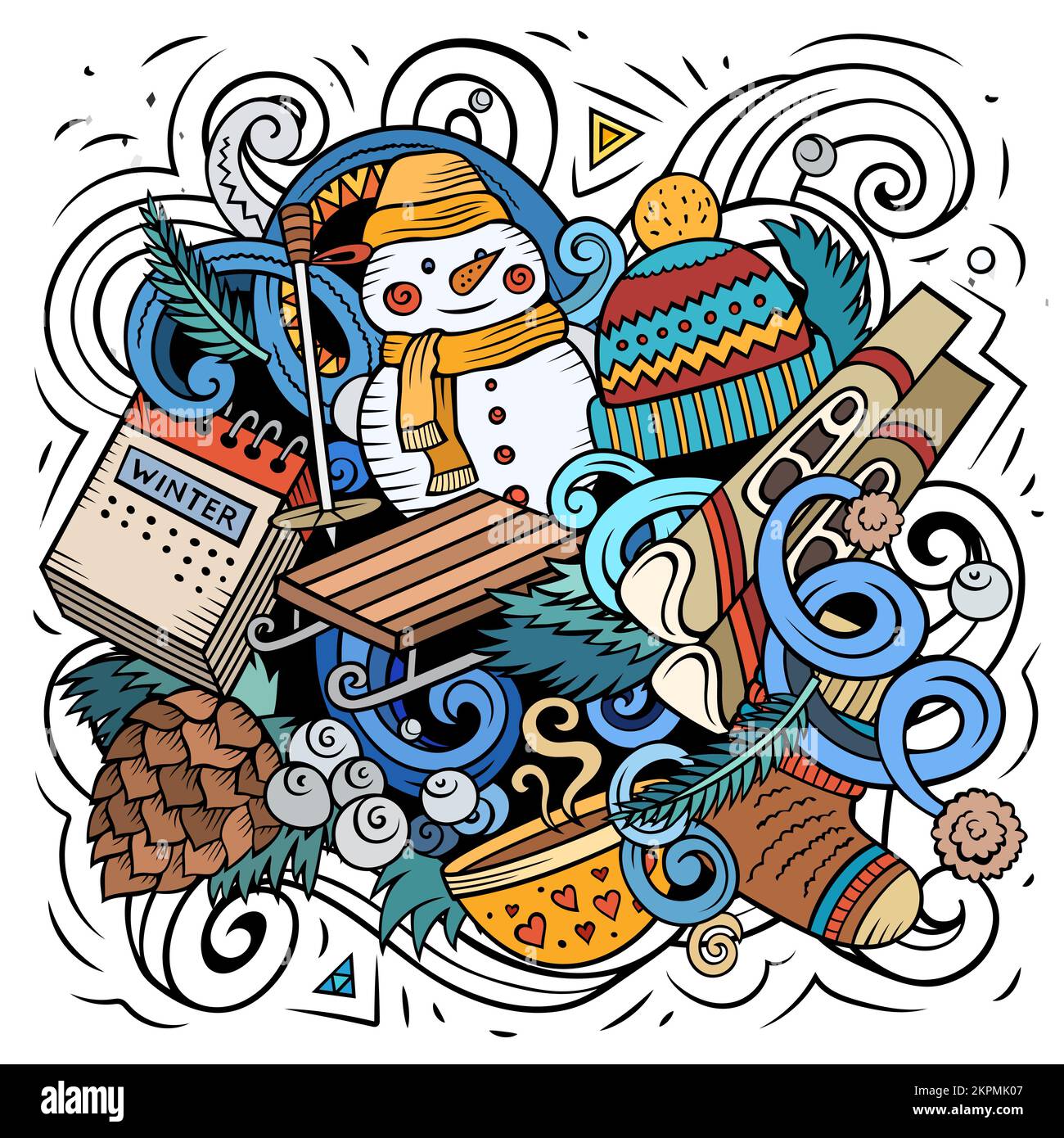 Cartoon vector doodles Winter illustration Stock Vector Image & Art - Alamy